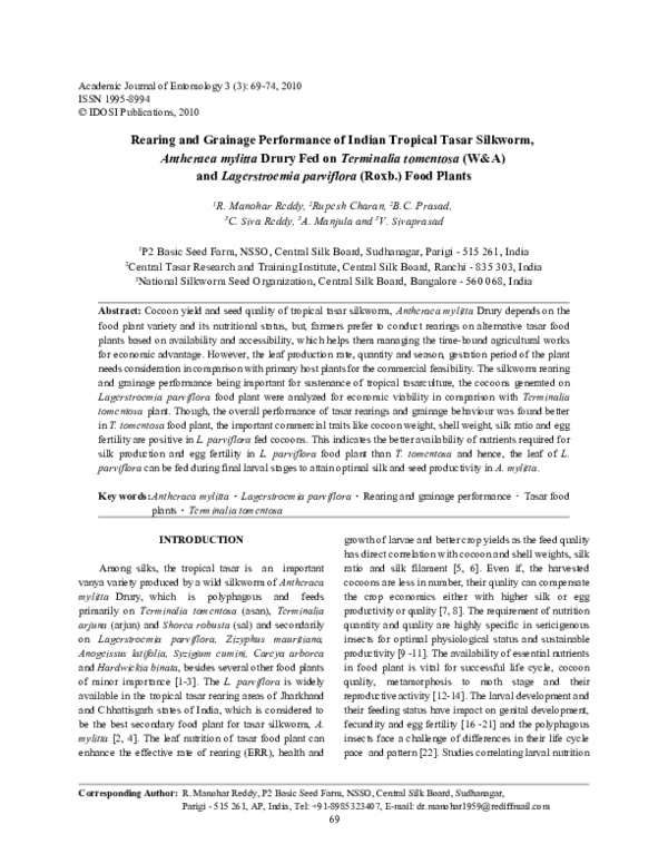(PDF) Rearing and Grainage Performance of Indian Tropical Tasar ...