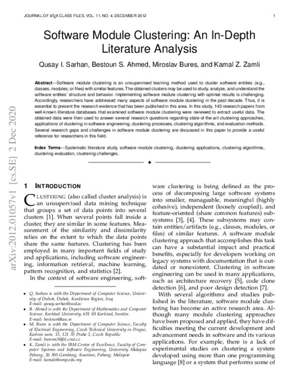 (PDF) Software Module Clustering: An In-Depth Literature Analysis