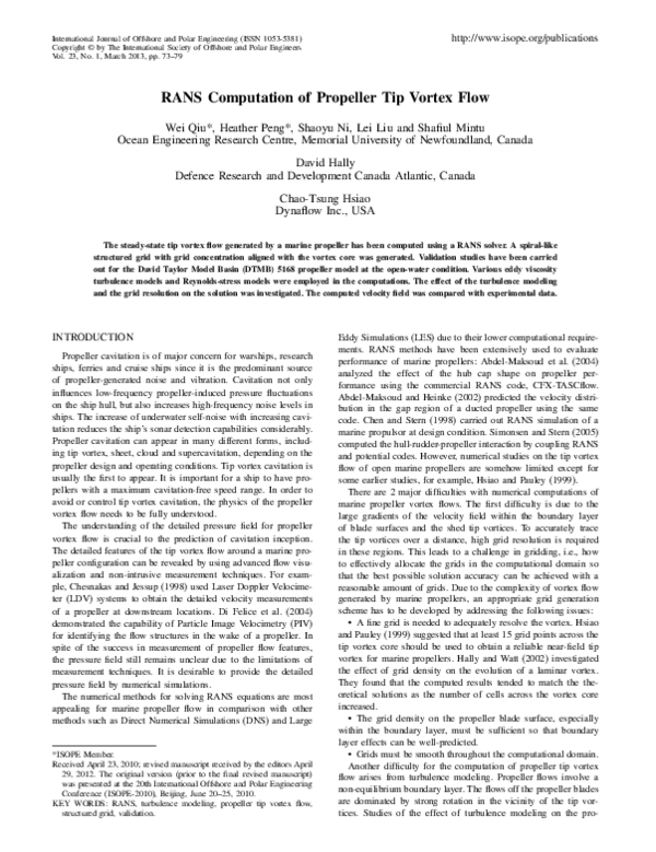 (PDF) RANS computation of propeller tip vortex flow