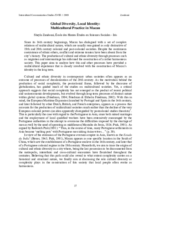 (PDF) Global Diversity , Local Identity : Multicultural Practice in Macau
