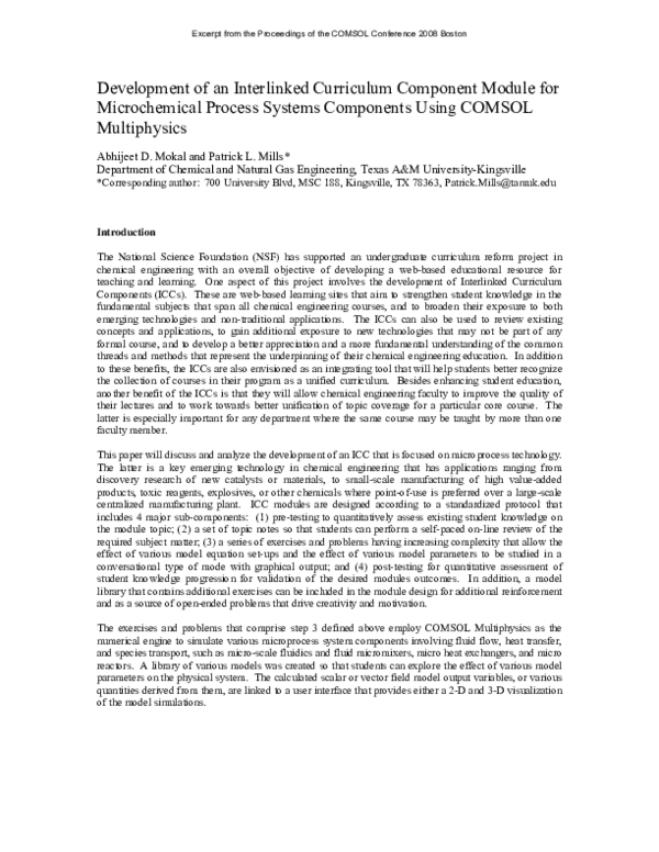 (PDF) Development of an Interlinked Curriculum Component Module for Microchemical Process ...