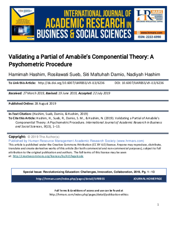 (PDF) Validating a Partial of Amabile’s Componential Theory: A ...