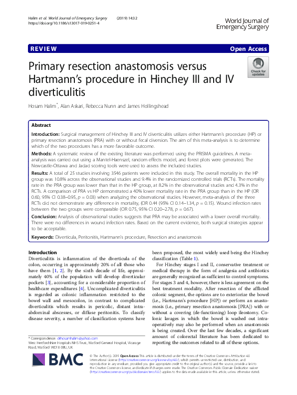 (PDF) Primary resection anastomosis versus Hartmann’s procedure in ...