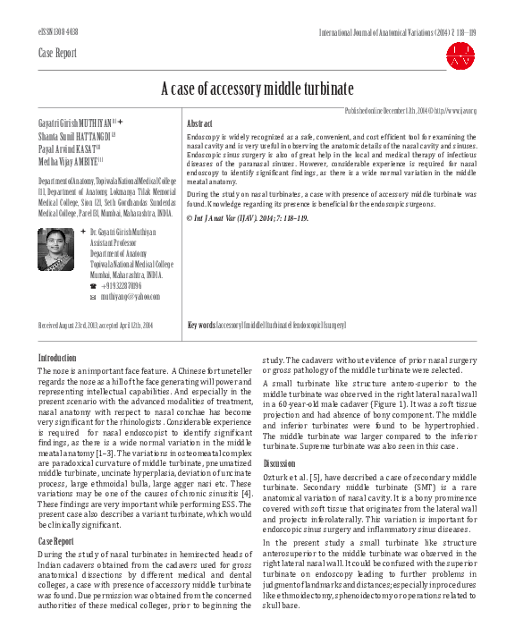 (PDF) A case of accessory middle turbinate