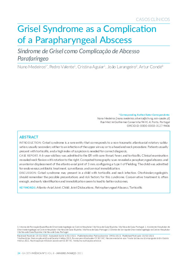 (PDF) Grisel Syndrome as a Complication of a Parapharyngeal Abscess