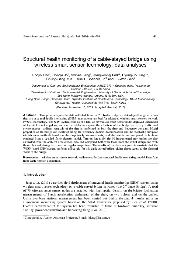 Pdf Structural Health Monitoring Of A Cable Stayed Bridge Using Smart Sensor Technology