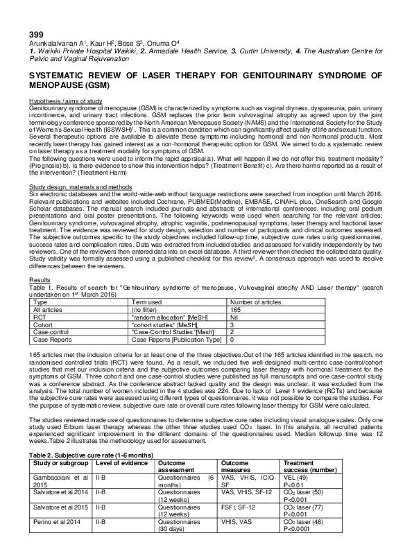 (PDF) Systematic Review of Laser Therapy for Genitourinary Syndrome of Menopause (GSM) | Oseka ...