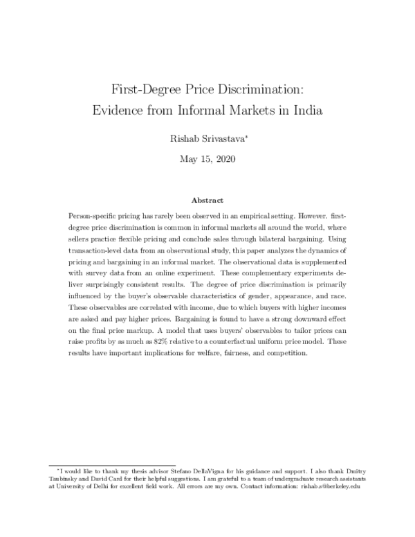 (PDF) First-Degree Price Discrimination: Evidence from Informal Markets ...
