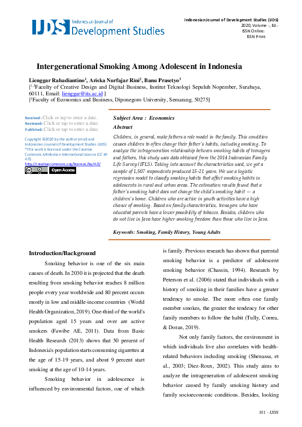(PDF) Intergenerational Smoking Among Adolescent in Indonesia