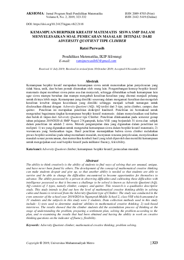 (PDF) Kemampuan Berpikir Kreatif Matematis Siswa SMK melalui Pembelajaran Sinektik dan ...