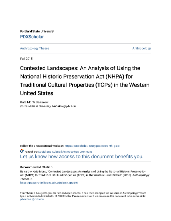 (PDF) Contested Landscapes: An Analysis of Using the National Historic ...
