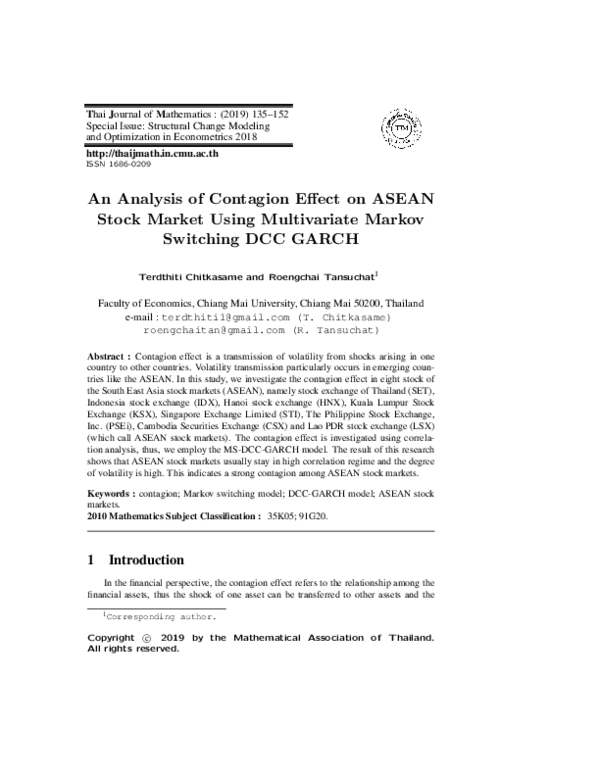 Pdf An Analysis Of Contagion Effect On Asean Stock Market Using Multivariate Markov Switching
