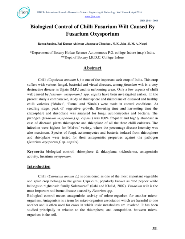 (PDF) Biological Control of Chilli Fusarium Wilt Caused By Fusarium ...
