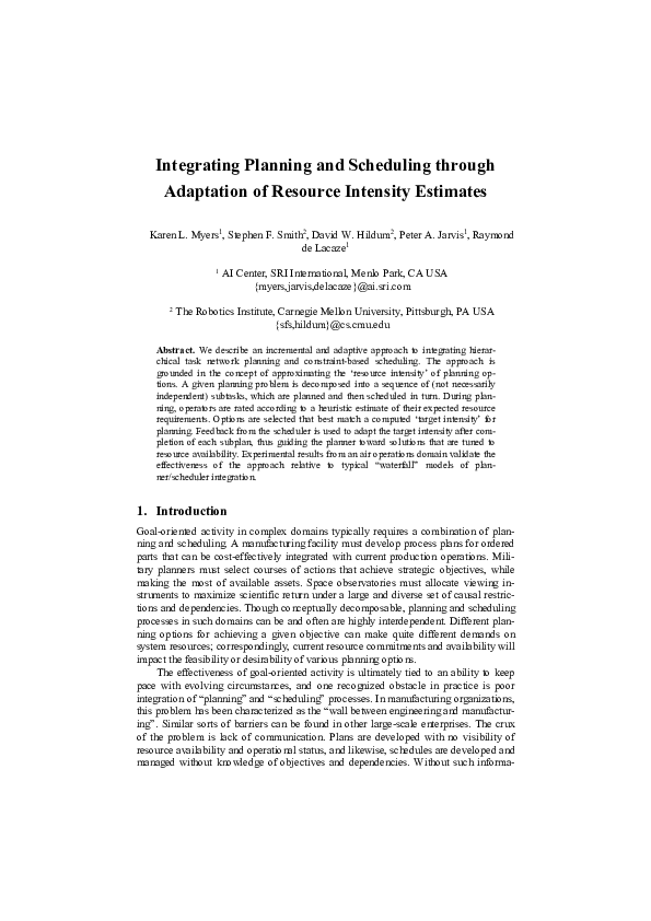 (PDF) Integrating Planning and Scheduling through Adaptation of ...