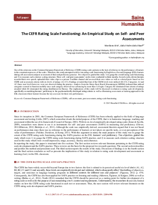(PDF) The CEFR Rating Scale Functioning: An Empirical Study on Self ...