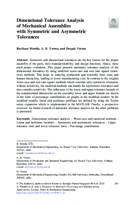 (PDF) Dimensional Tolerance Analysis of Mechanical Assemblies with Symmetric and Asymmetric ...