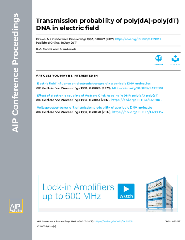 (PDF) Transmission probability of poly(dA)-poly(dT) DNA in electric field