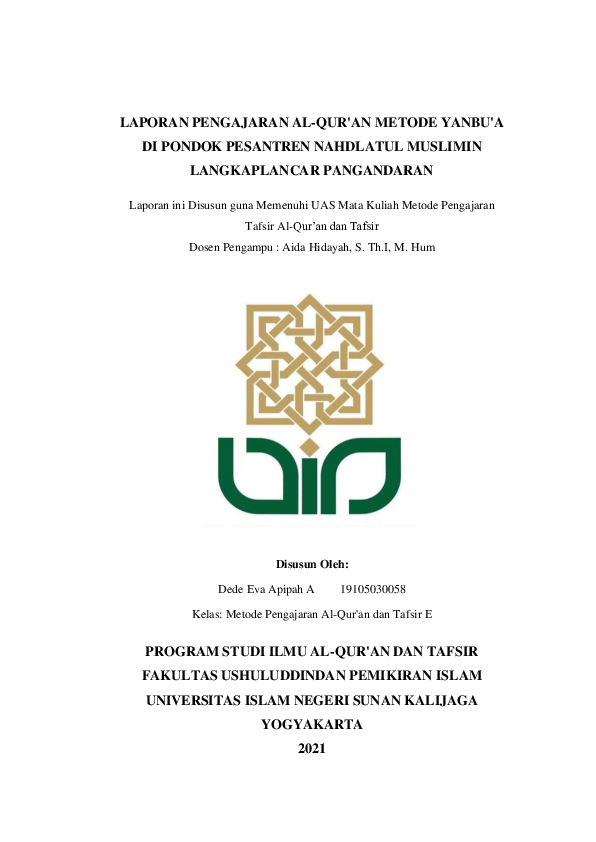 (PDF) Laporan Pengajaran Al Qur an Metode Yanbua