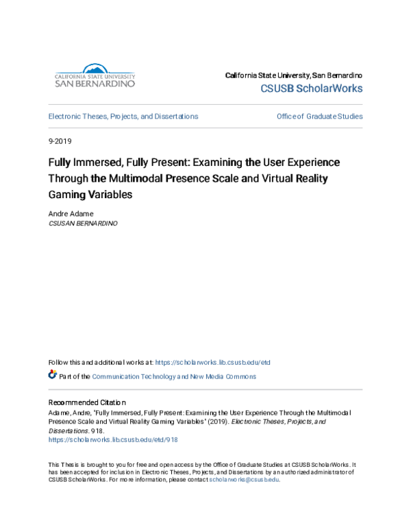 (PDF) Fully Immersed, Fully Present: Examining the User Experience Through the Multimodal ...