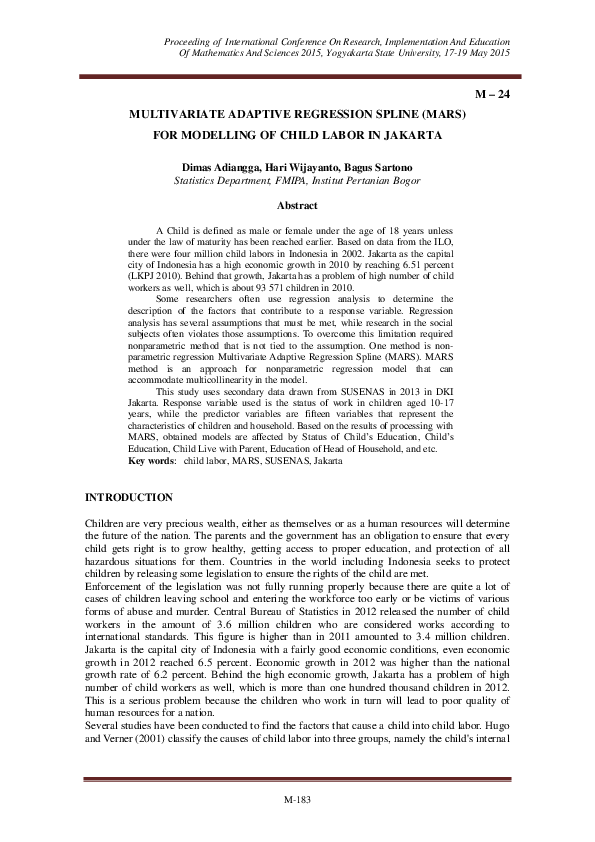 (PDF) Multivariate Adaptive Regression Spline (Mars) for Modelling of ...