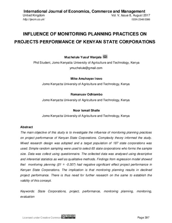 Pdf Influence Of Monitoring Planning Practices On Projects