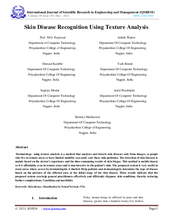 (PDF) Skin Disease Recognition using Texture Analysis