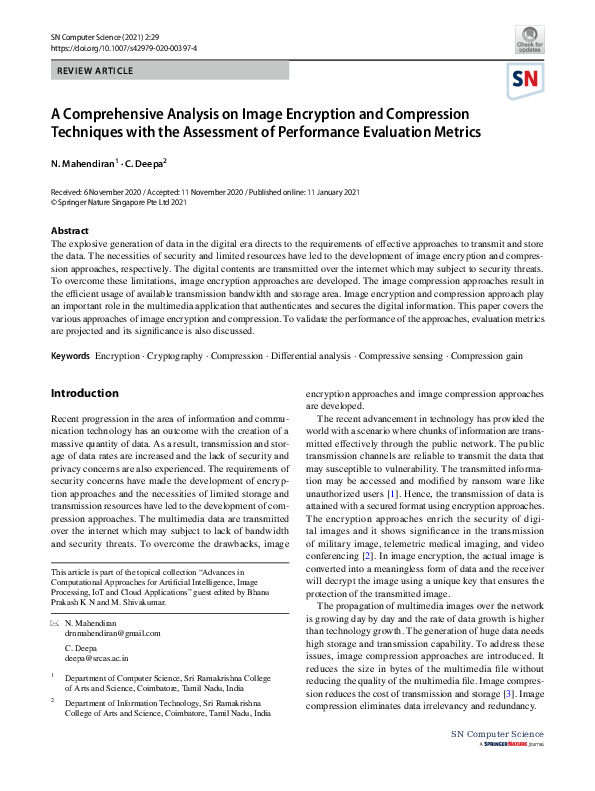 Pdf A Comprehensive Analysis On Image Encryption And Compression Techniques With The