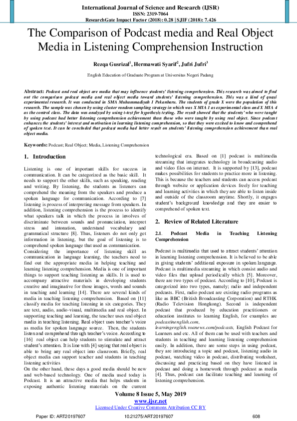 (PDF) The Comparison of Podcast media and Real Object Media in ...