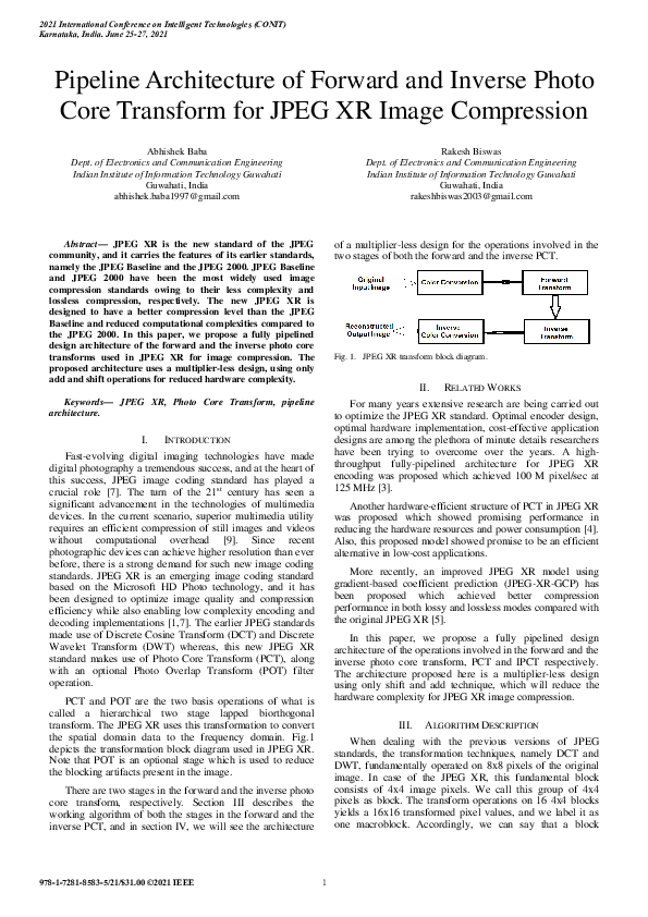 (PDF) Pipeline Architecture of Forward and Inverse Photo Core Transform ...