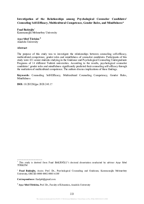 (PDF) Investigation of the Relationships among Psychological Counselor ...