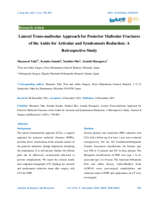 (PDF) Lateral Trans-malleolar Approach for Posterior Malleolar ...