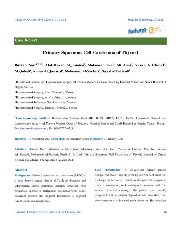 (PDF) Primary Squamous Cell Carcinoma of Thyroid | Fortune Journals - Academia.edu