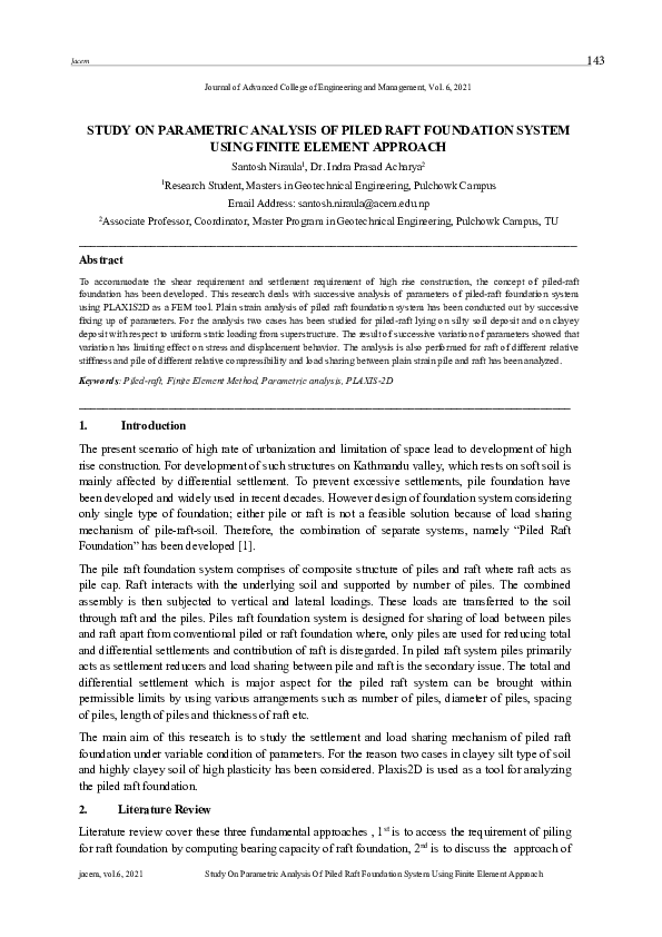 (PDF) Study on Parametric Analysis of Piled Raft Foundation System Using Finite Element Approach