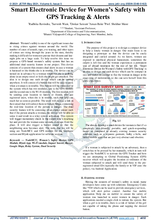 (PDF) Smart Electronic Device for Women’s Safety with GPS Tracking & Alerts