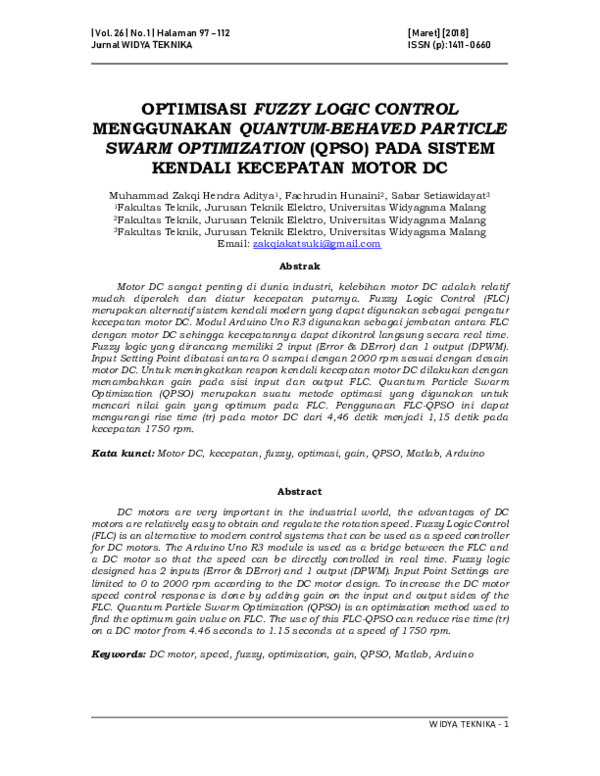 (PDF) Optimisasi Fuzzy Logic Control Menggunakan Quantum-Behaved Particle Swarm Optimization ...