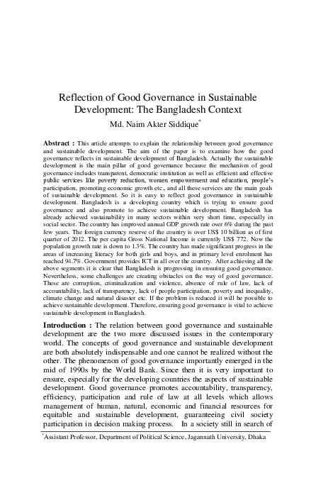 (PDF) Reflection of Good Governance in Sustainable Development: The ...
