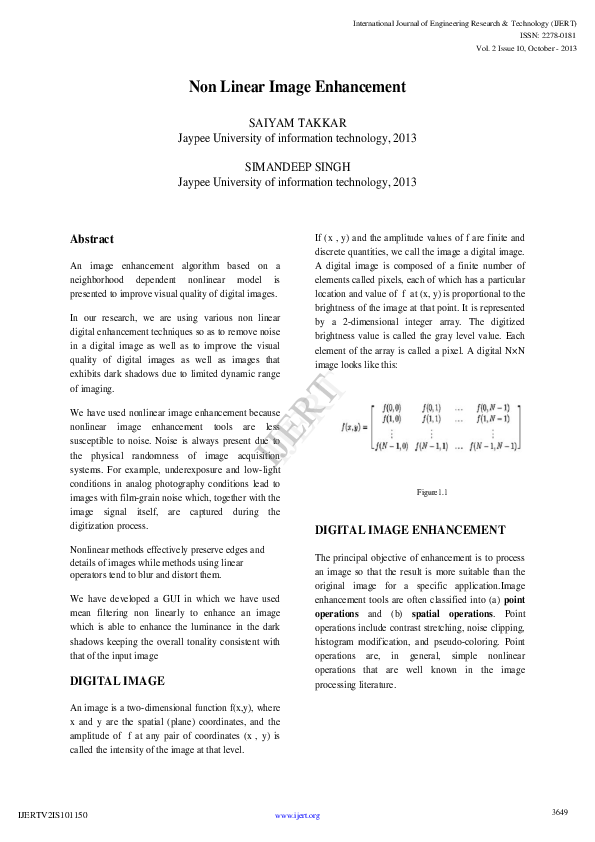 (PDF) Non Linear Image Enhancement