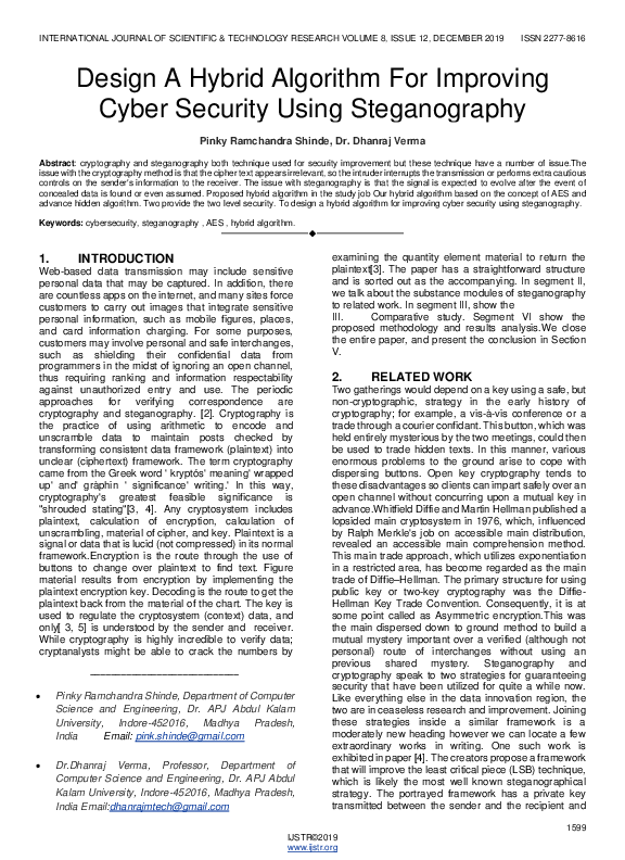 Pdf Design A Hybrid Algorithm For Improving Cyber Security Using Steganography 0146