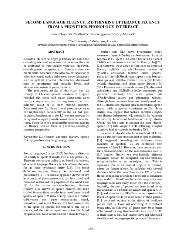 (PDF) Second language fluency: re-thinking utterance fluency from a phonetics-phonology interface