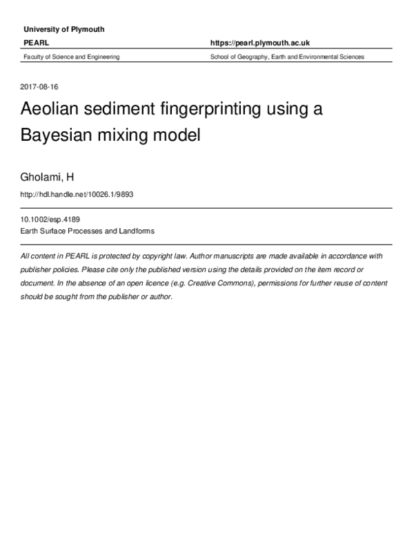 (PDF) Aeolian sediment fingerprinting using a Bayesian mixing model