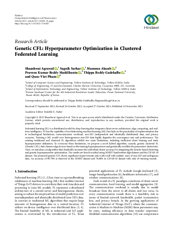 (PDF) Genetic CFL: Hyperparameter Optimization in Clustered Federated Learning
