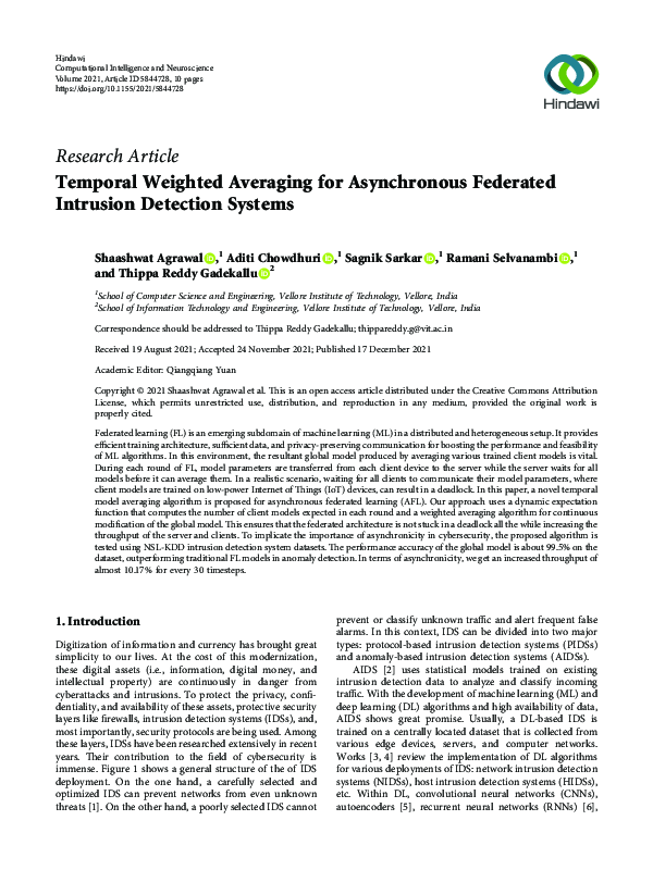 Pdf Temporal Weighted Averaging For Asynchronous Federated Intrusion Detection Systems