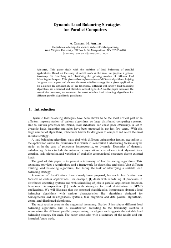 (PDF) Dynamic load balancing strategies for parallel computers
