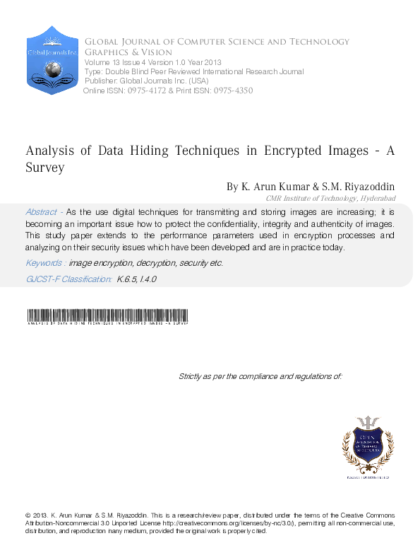 Pdf Analysis Of Data Hiding Techniques In Encrypted Images A Survey