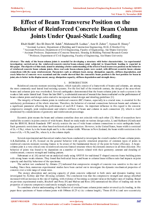 (PDF) Effect of Beam Transverse Position on the Behavior of Reinforced ...