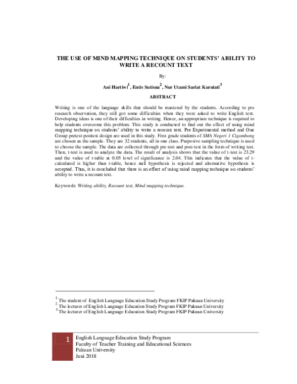 (PDF) The Use of Mind Mapping Technique on Students’ Ability to Write a Recount Text | ani ...
