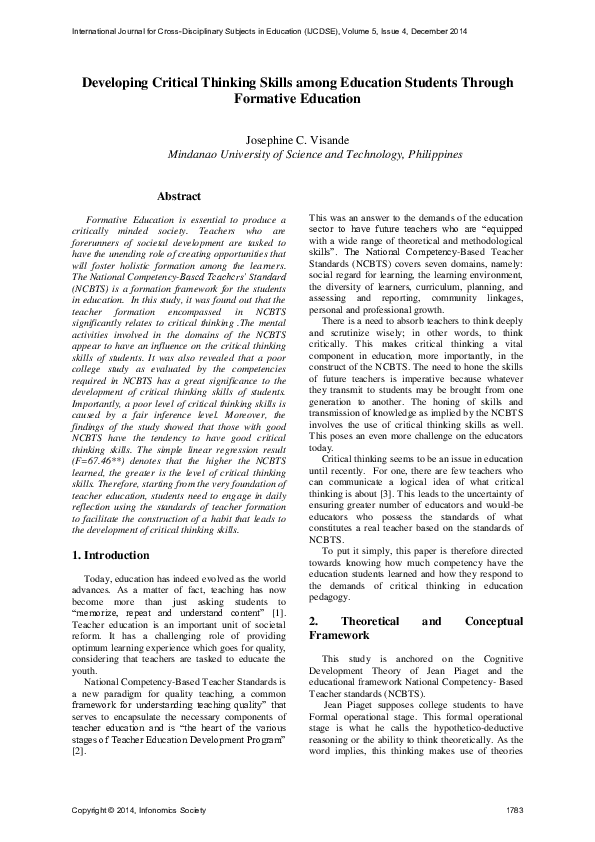 (PDF) Developing Critical Thinking Skills among Education Students Through Formative Education