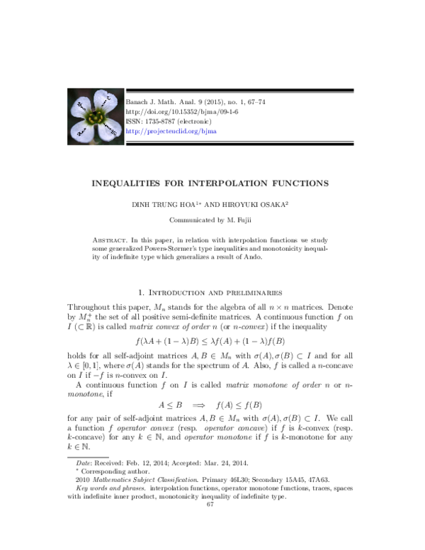(PDF) Inequalities for interpolation functions