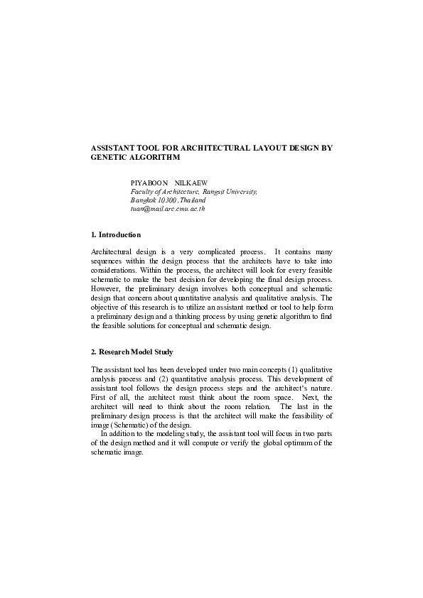 (PDF) Assistant Tool for Architectural Layout Design by Genetic Algorithm