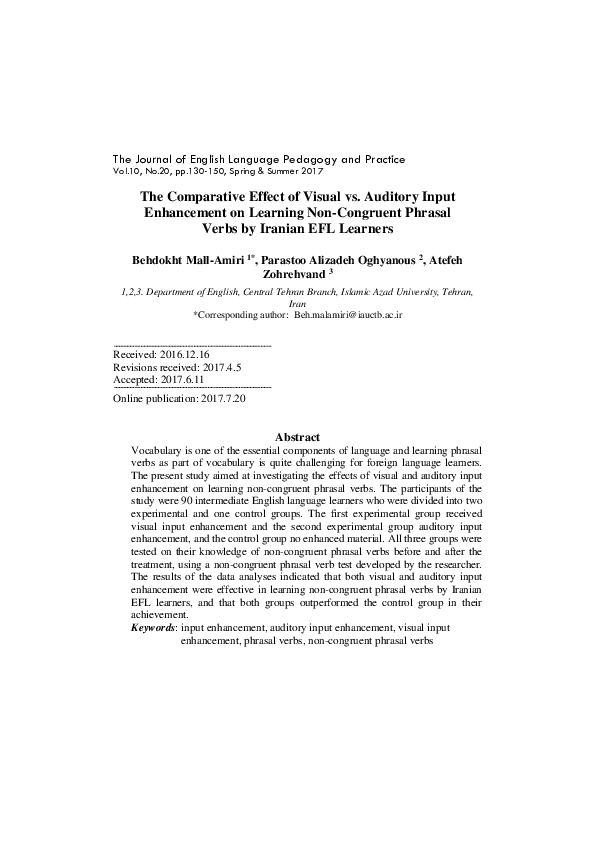 (PDF) The Comparative Effect of Visual vs. Auditory Input Enhancement on the Learning of Non ...